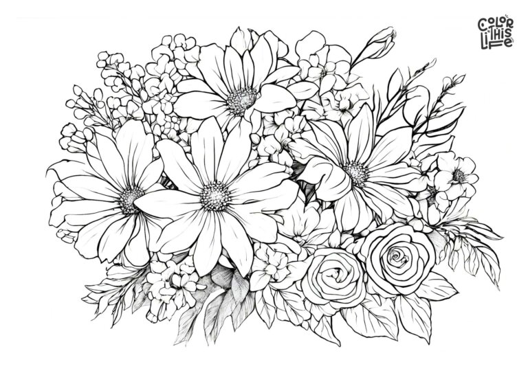Advanced bouquet of flowers coloring page - Color This Life