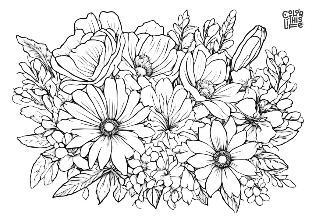 Flower Bouquet Coloring Pages (Free Printable)