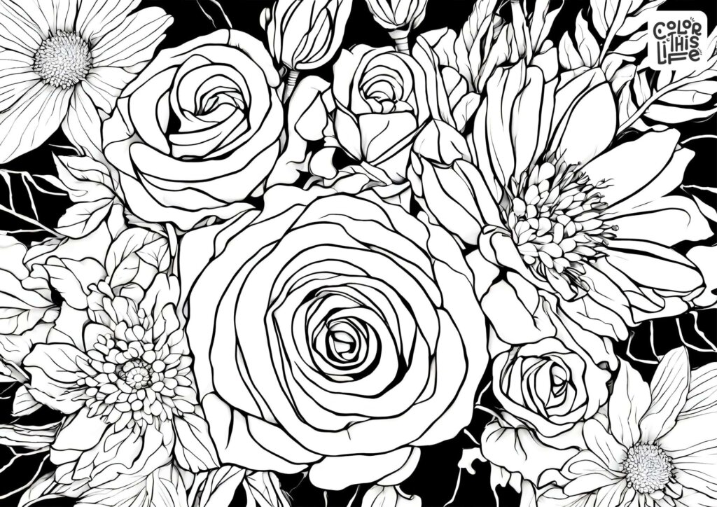 Flower Coloring Pages for Adults (Free Printable)
