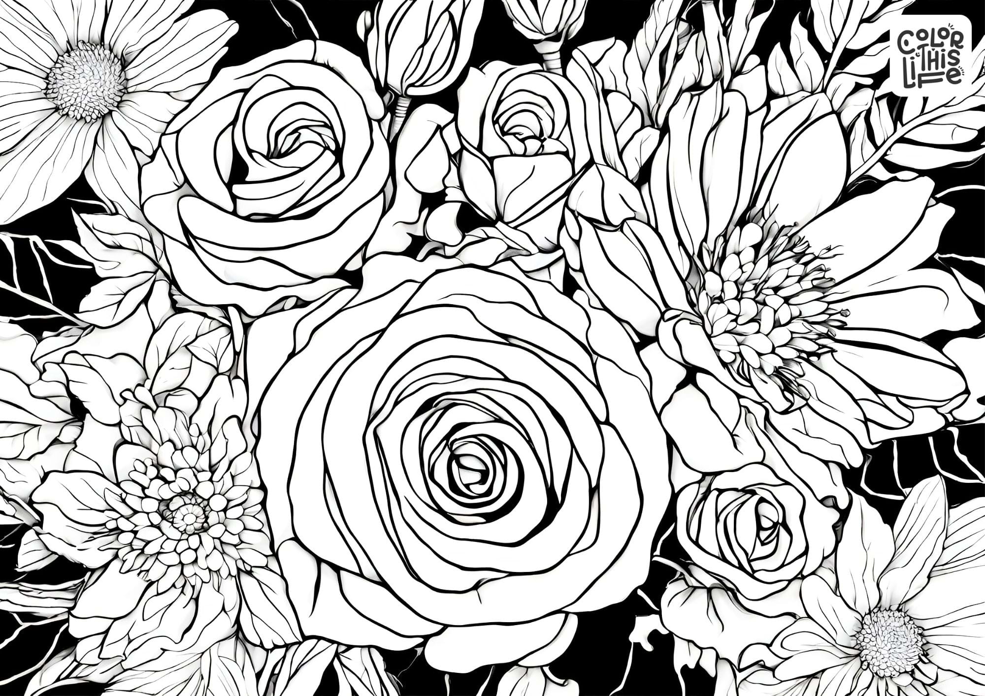 Flower Coloring Pages for Adults (Free Printable)