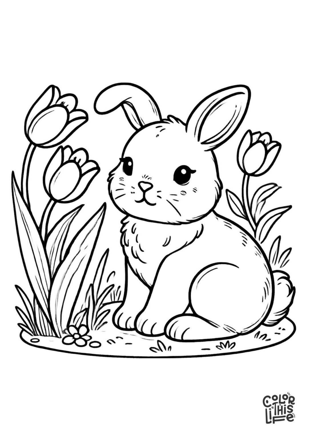 Spring bunny coloring page free printable - Color This Life