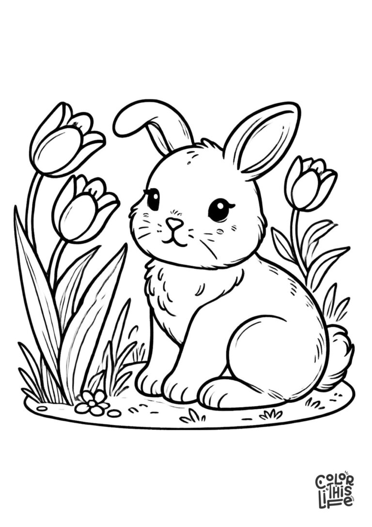 Spring bunny coloring page free printable - Color This Life