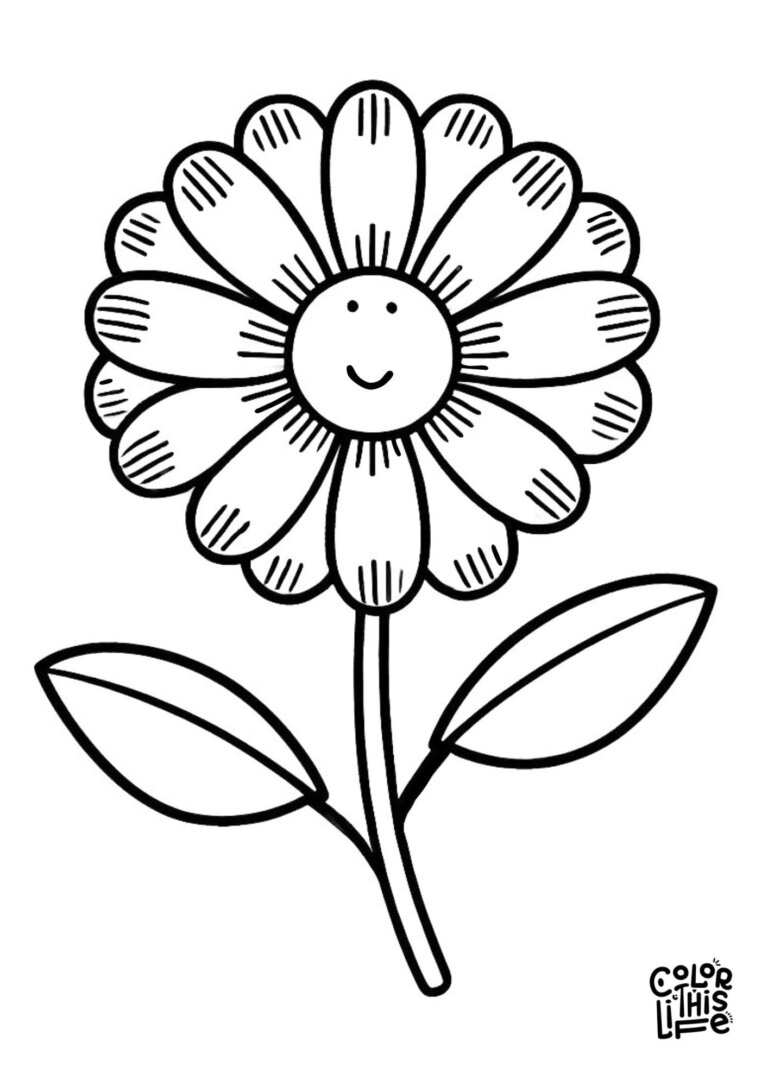 Cute flower coloring page for kids - Color This Life