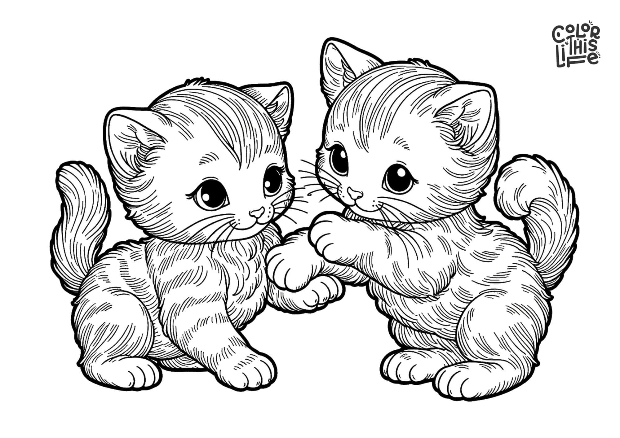 Cute kittens coloring page for kids - Color This Life
