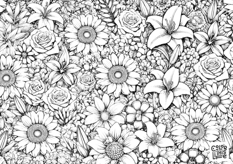 Flower Coloring Pages for Adults (Free Printable)