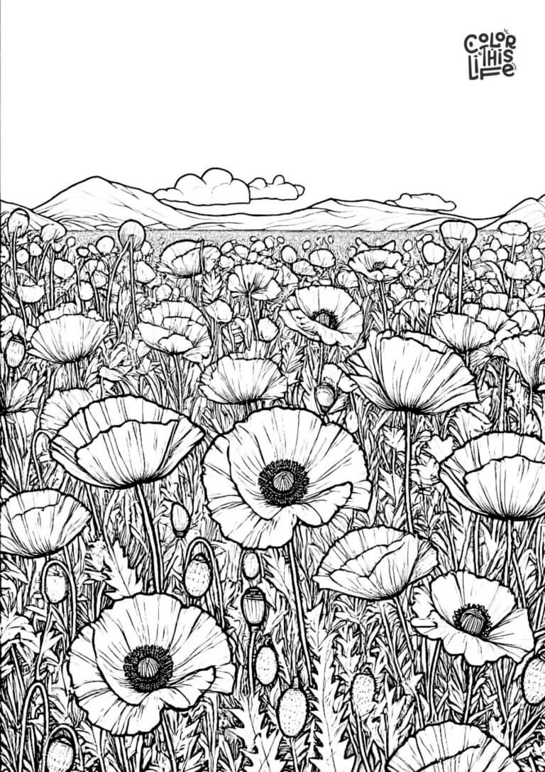 Poppy flowers in vase coloring page - Color This Life