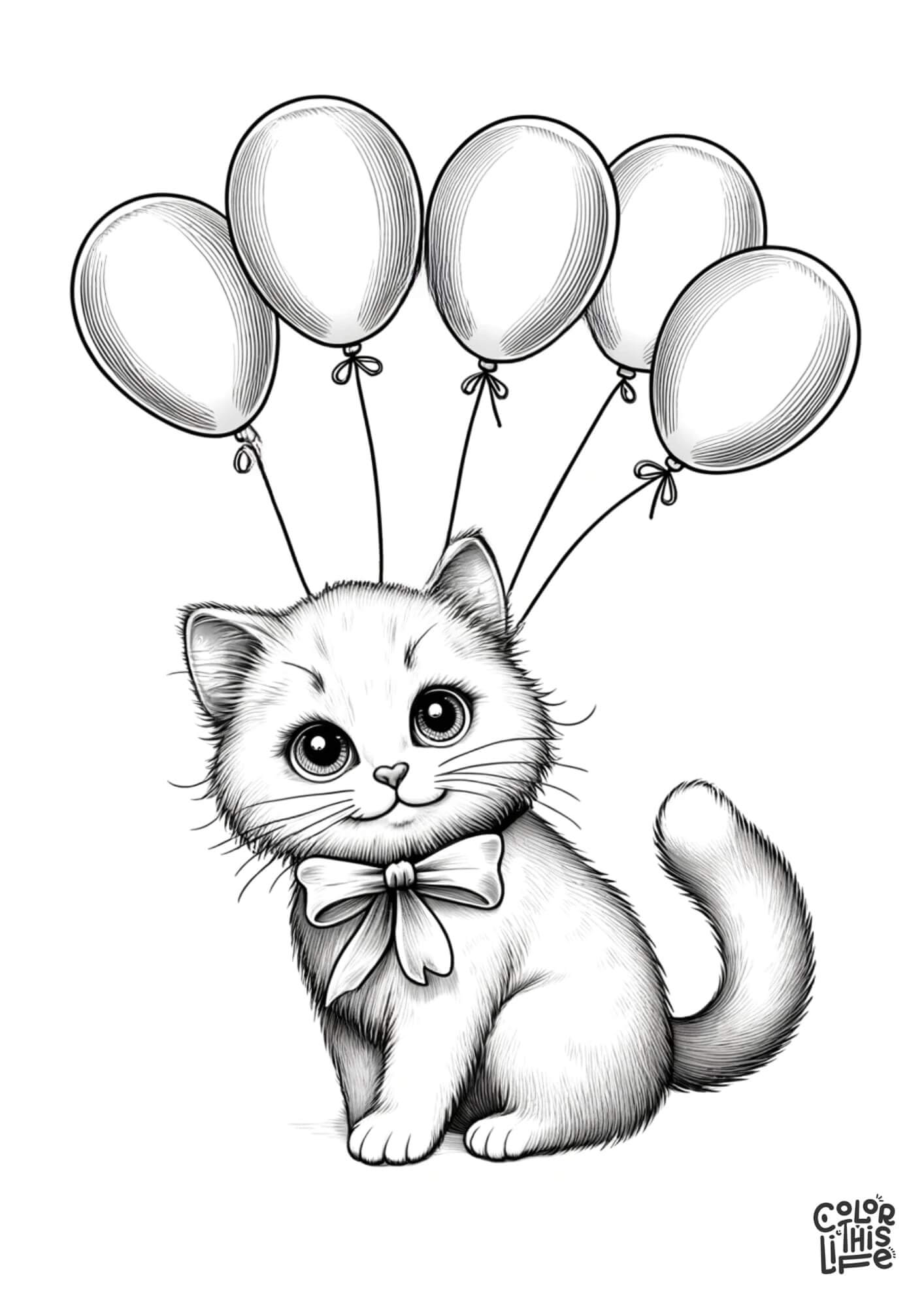 Easy cute cat coloring page - Color This Life