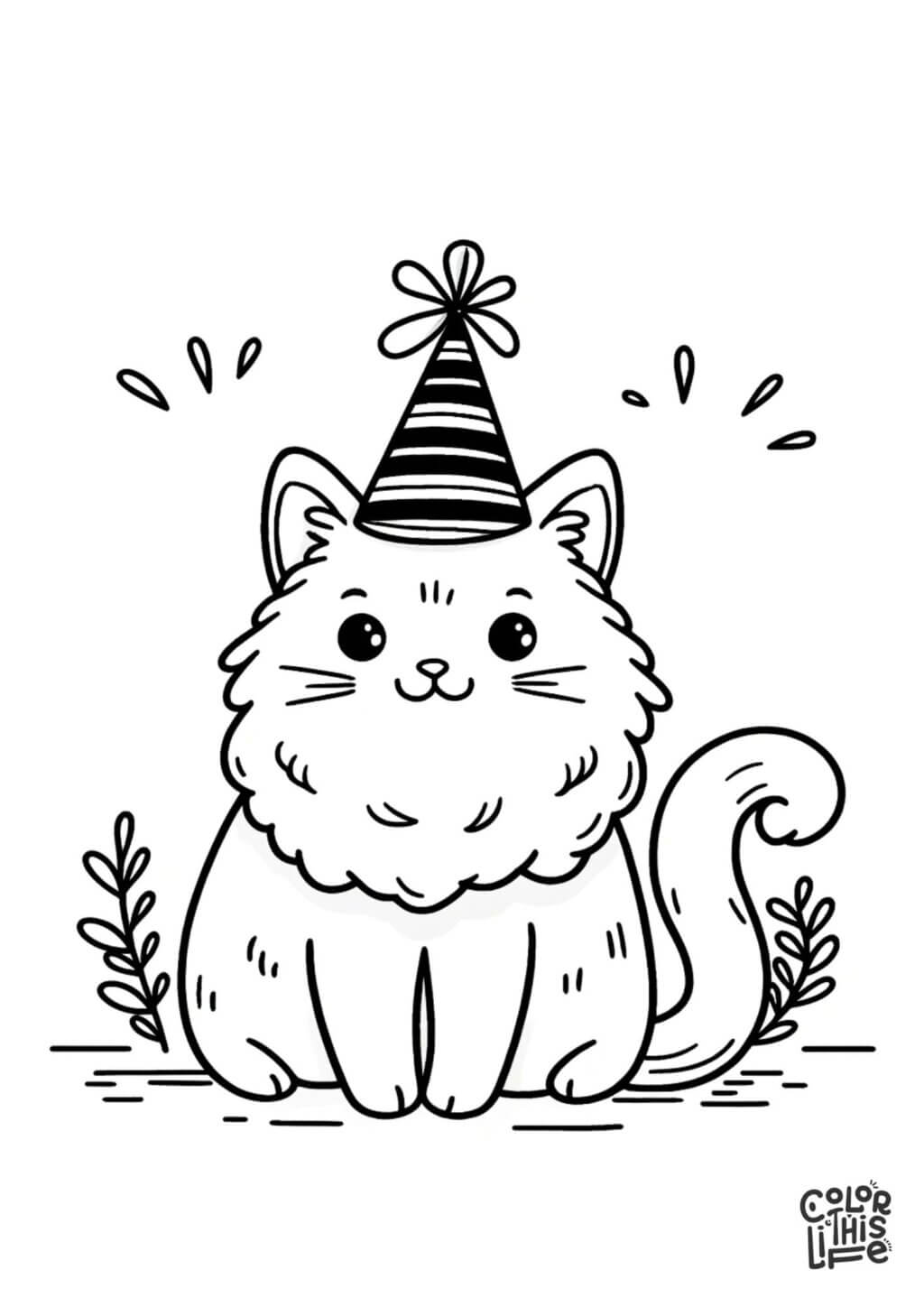 Happy rainbow cat coloring page for kids - Color This Life