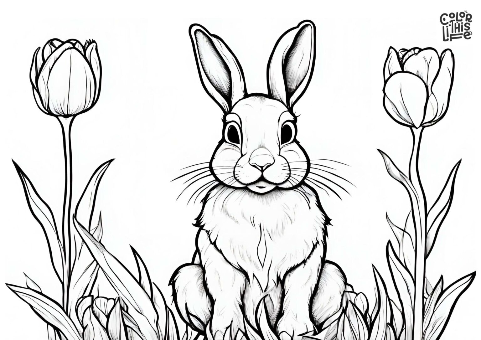 Spring bunny coloring page free printable - Color This Life