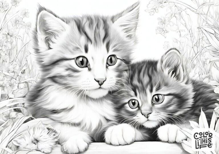 Realistic Cat Coloring Pages (Free Printable)