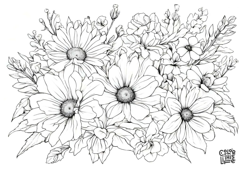 Realistic floral coloring page - Color This Life
