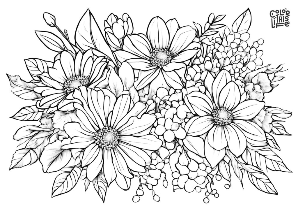 Flower Bouquet Coloring Pages (Free Printable)