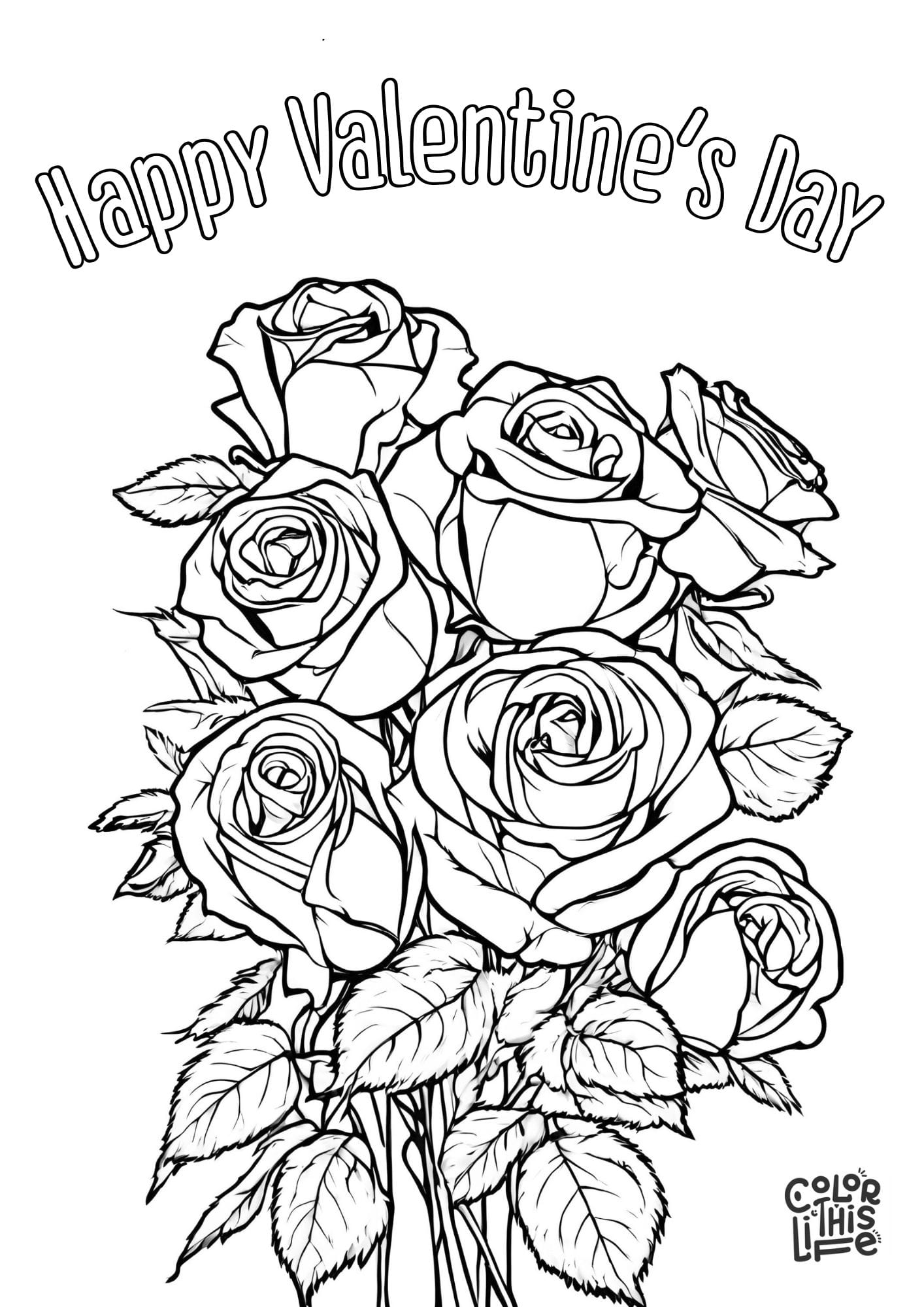Rose bouquet Valentine's Day coloring page - Color This Life