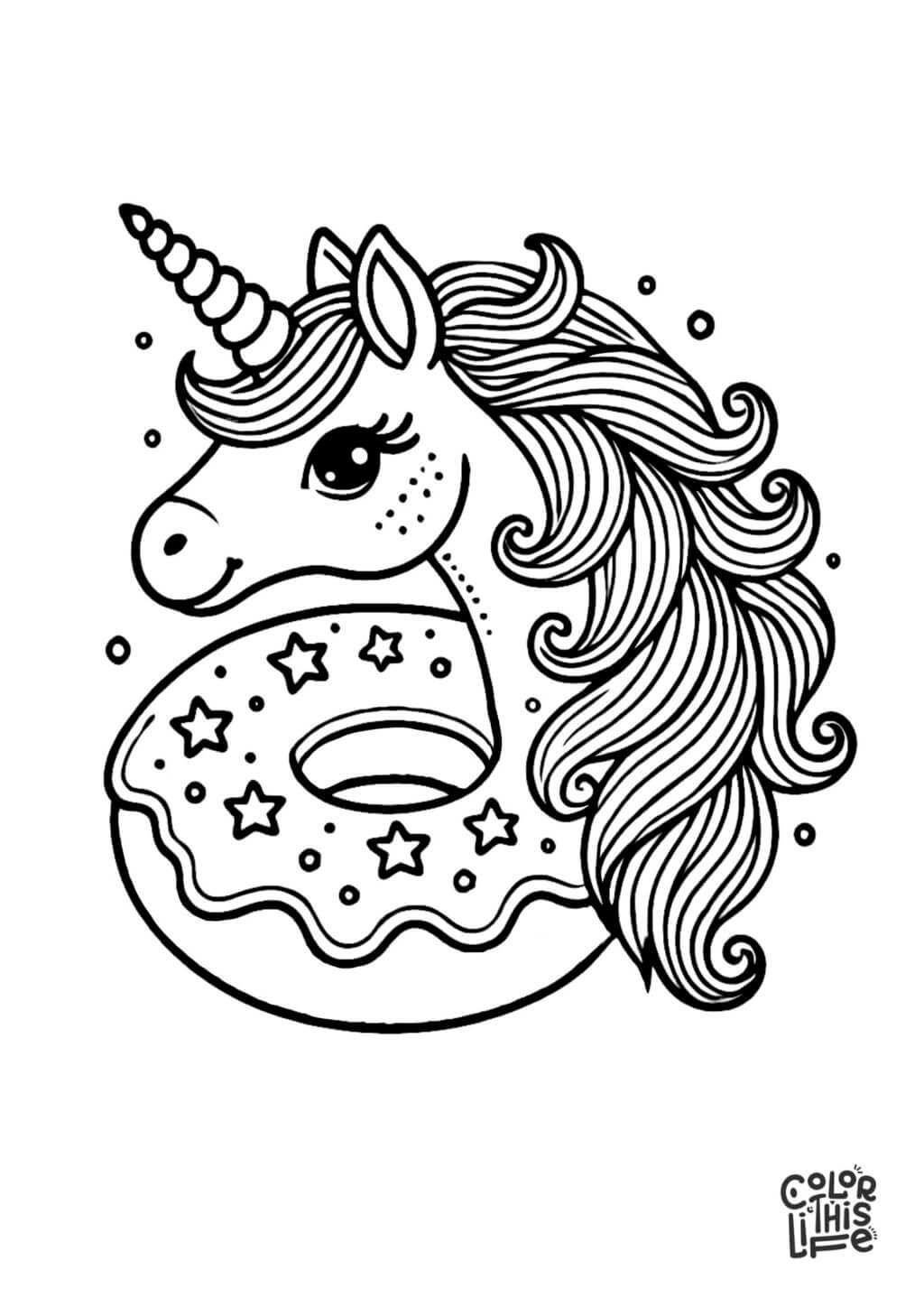 Pretty unicorn donut coloring page - Color This Life