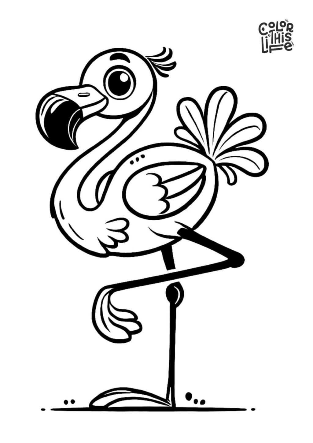 Cartoon flamingo printable coloring page - Color This Life