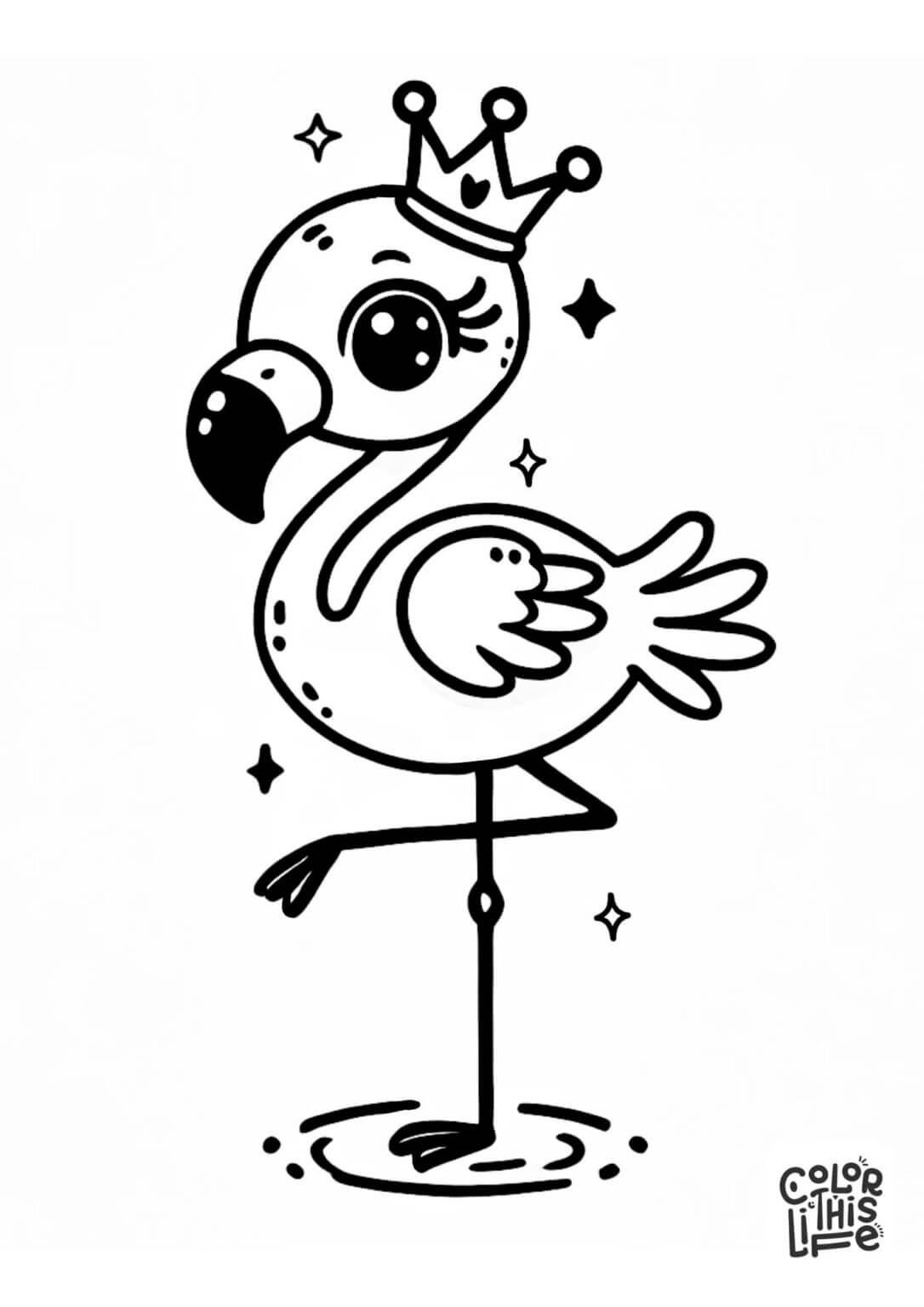Cute princess flamingo coloring page - Color This Life
