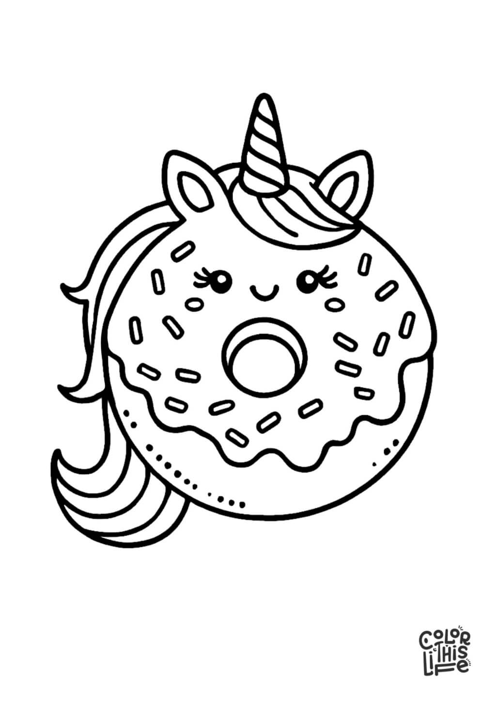 Cute unicorn donut coloring page - Color This Life