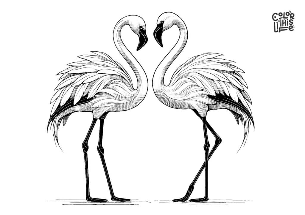 Detailed flamingos coloring page free - Color This Life