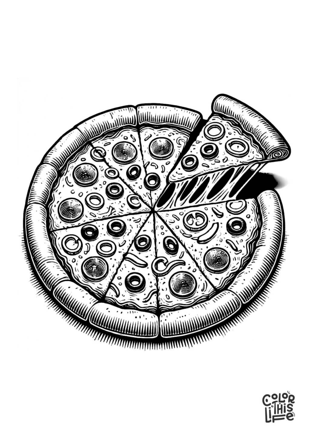 Detailed pizza coloring sheet - Color This Life