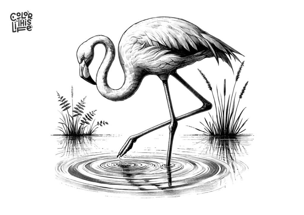 Detailed realistic flamingo coloring page - Color This Life