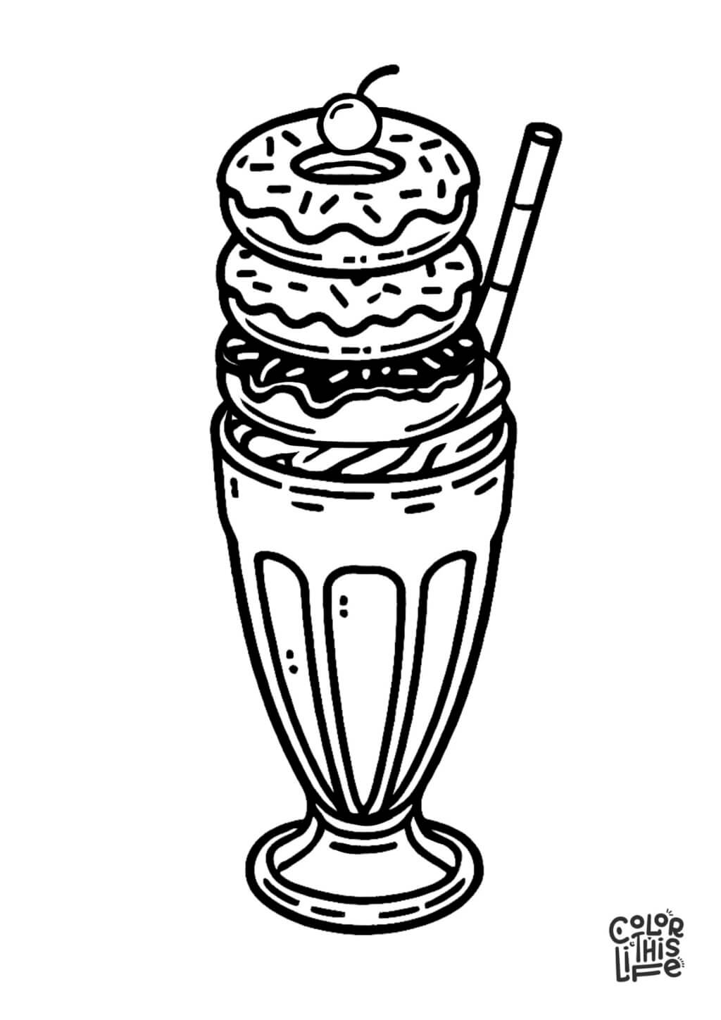 Donut milkshake coloring page printable - Color This Life