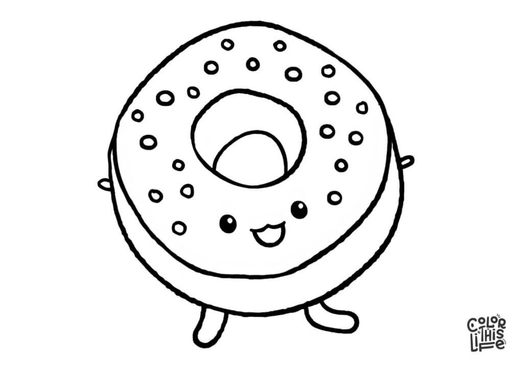 Happy donut coloring page free - Color This Life