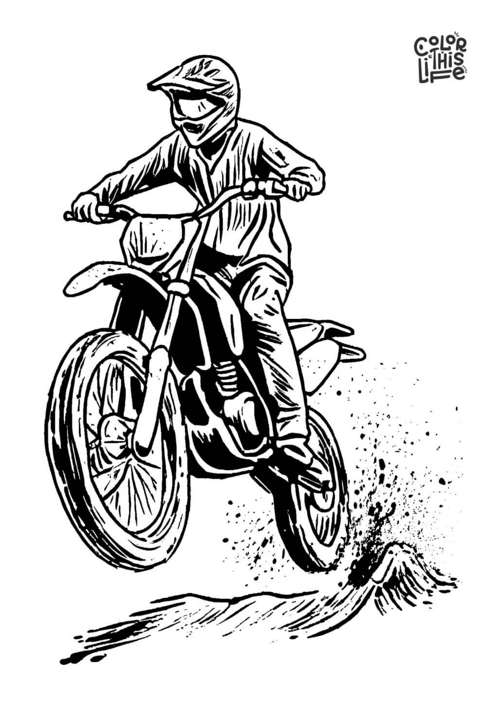 Jumping dirt bike coloring page printable - Color This Life