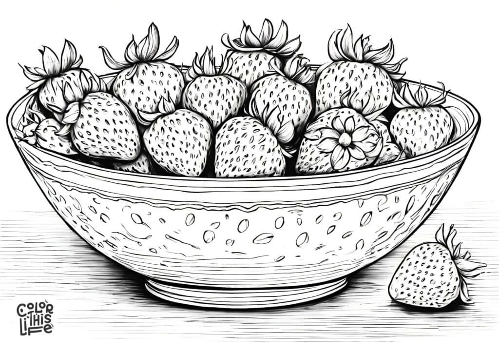 Bowl of strawberries coloring page - Color This Life
