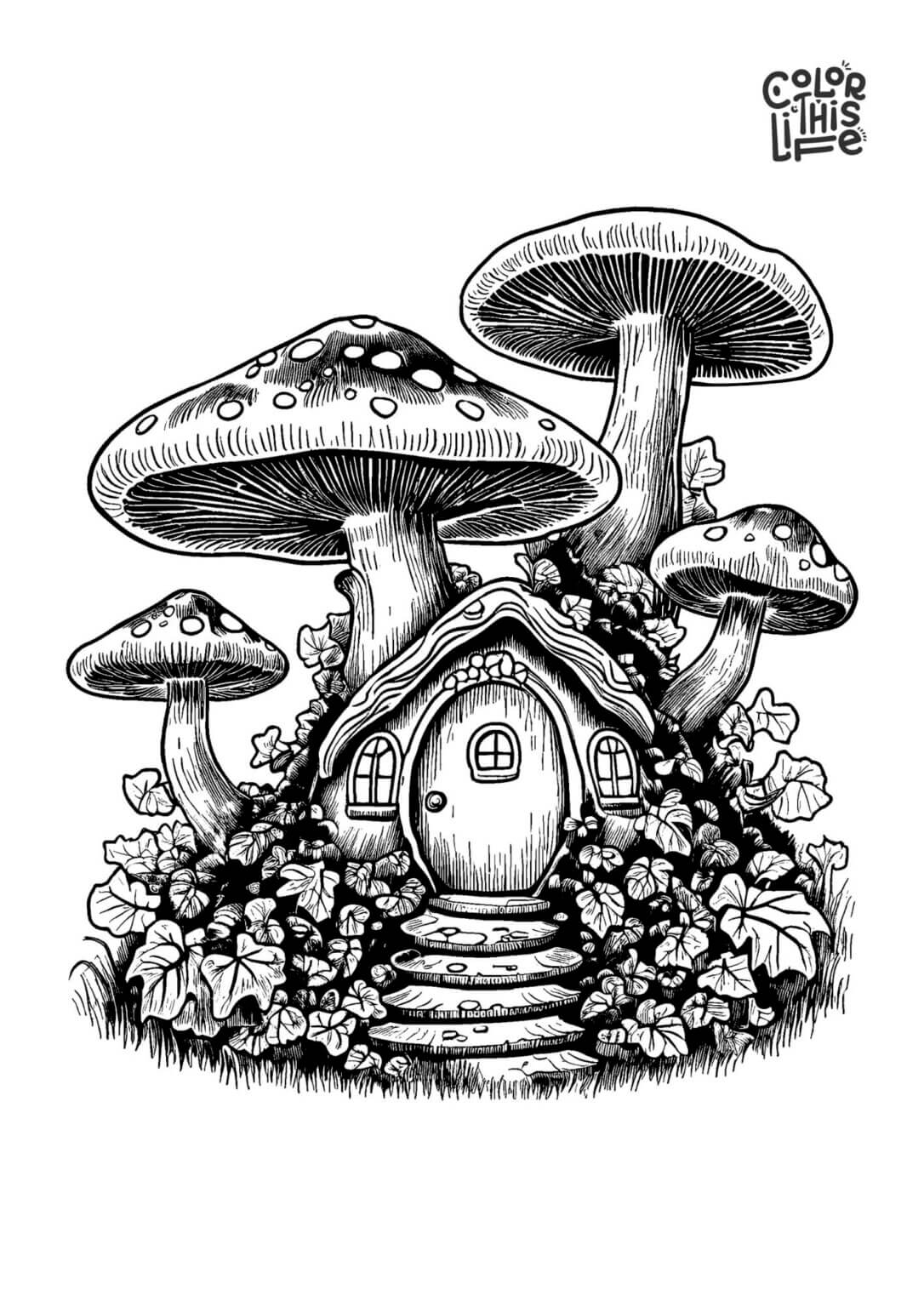 Mushroom House Coloring Pages (Free Printable)