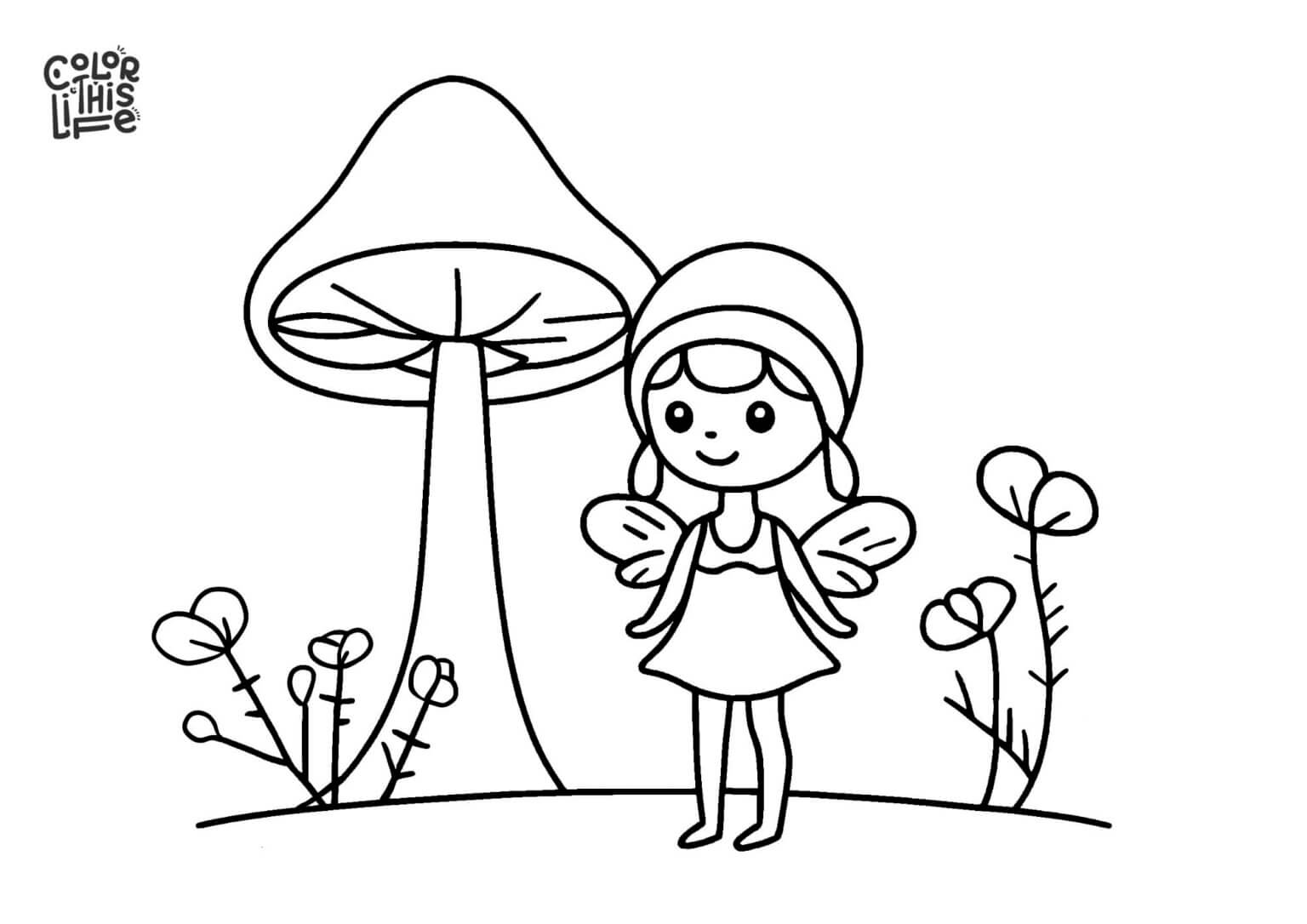 Detailed fairy mushroom coloring page for adults - Color This Life