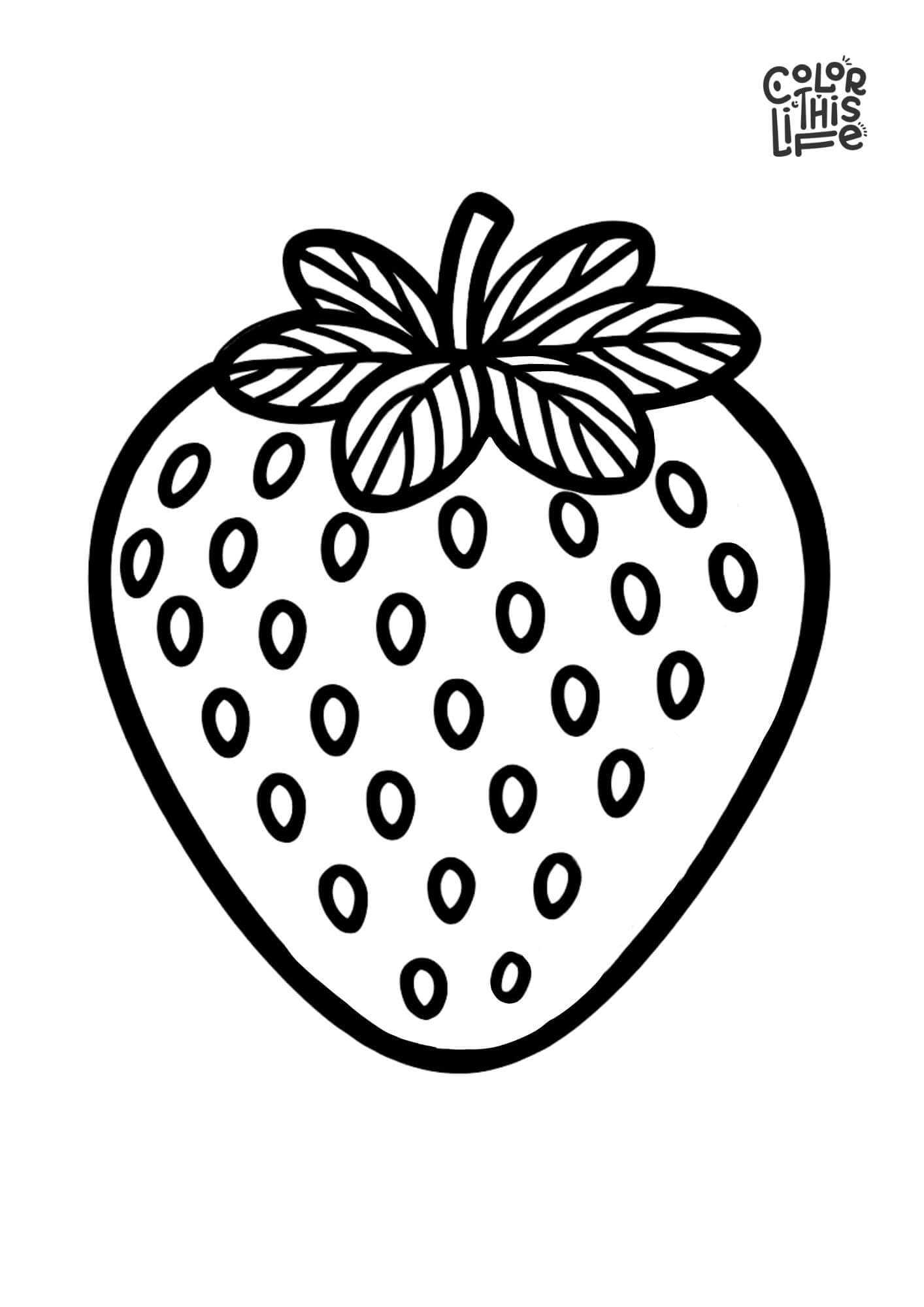 Easy strawberry coloring page for kids - Color This Life