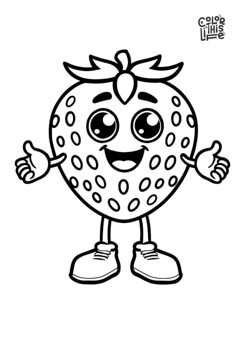 Friendly cute strawberry coloring page - Color This Life