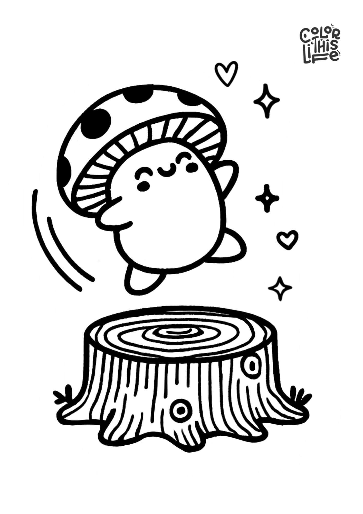 Jumping cute mushroom coloring page - Color This Life