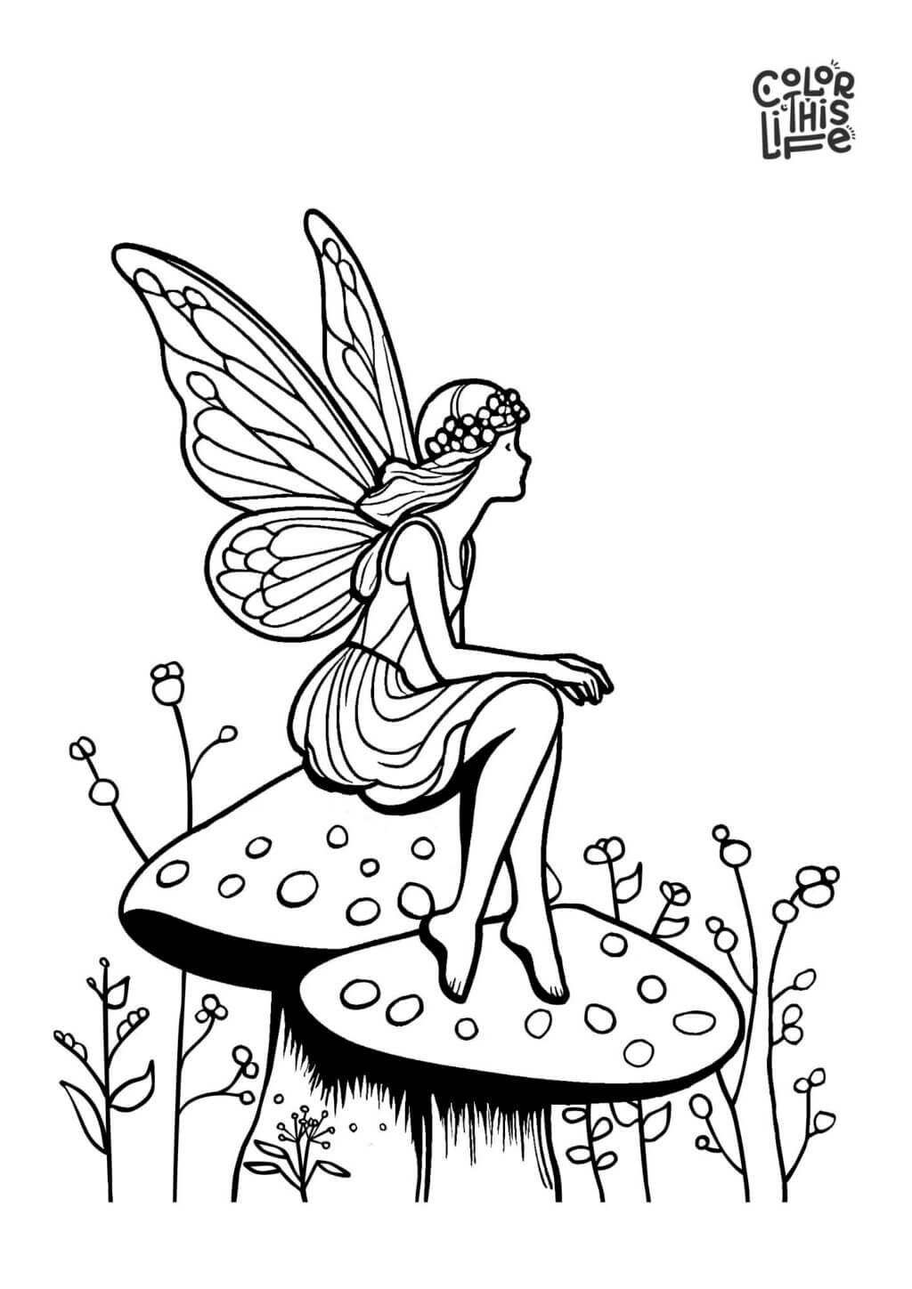 Magical mushroom fairy coloring page - Color This Life
