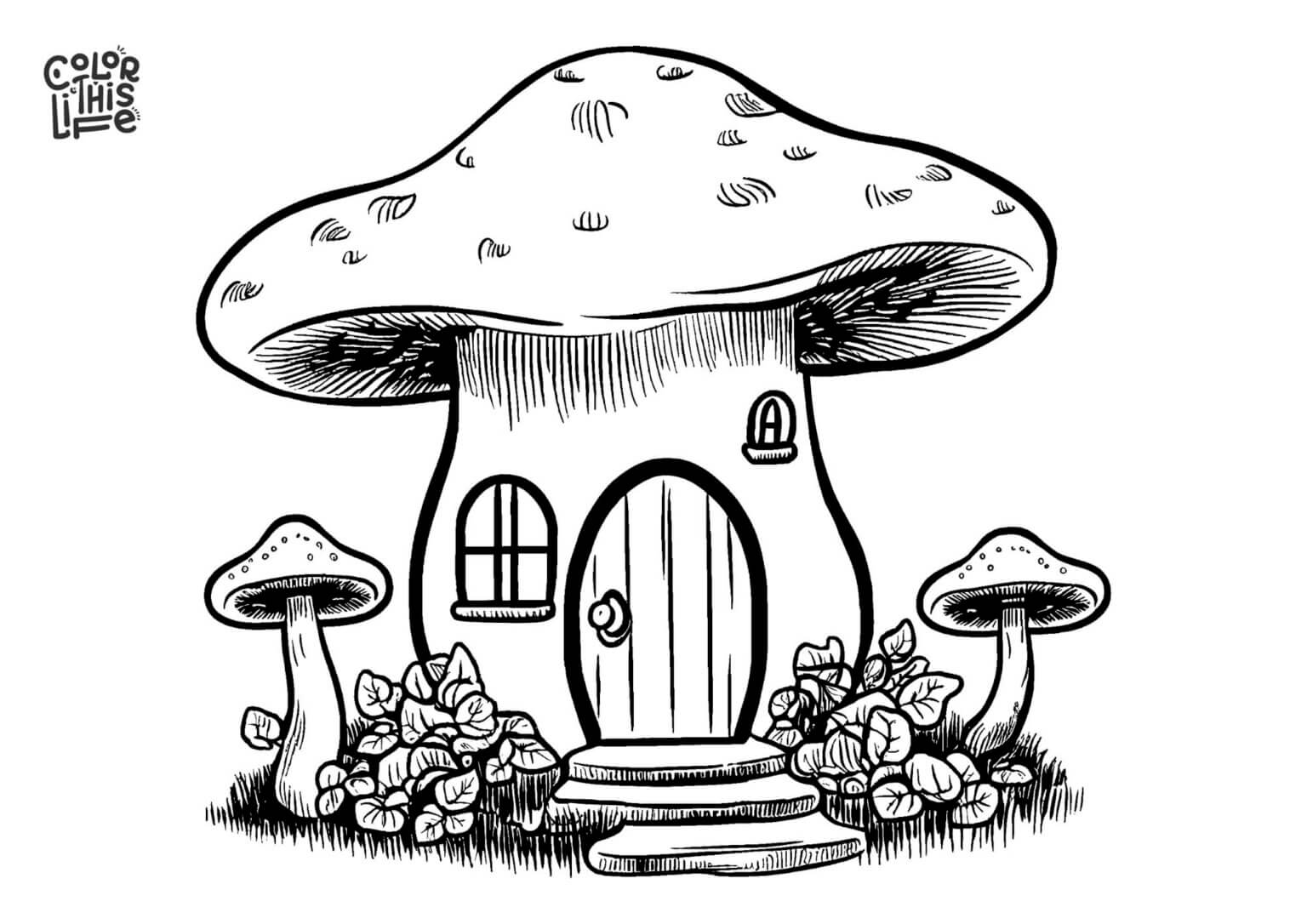 Mushroom House Coloring Pages (Free Printable)