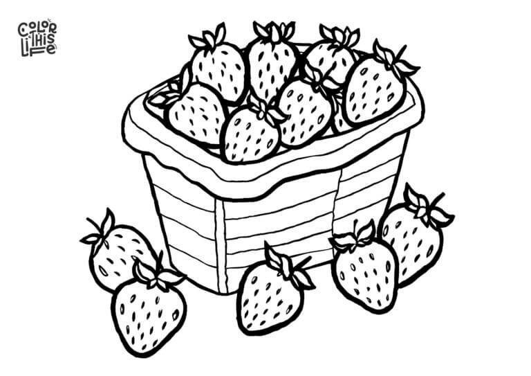 Printable strawberry coloring page - Color This Life