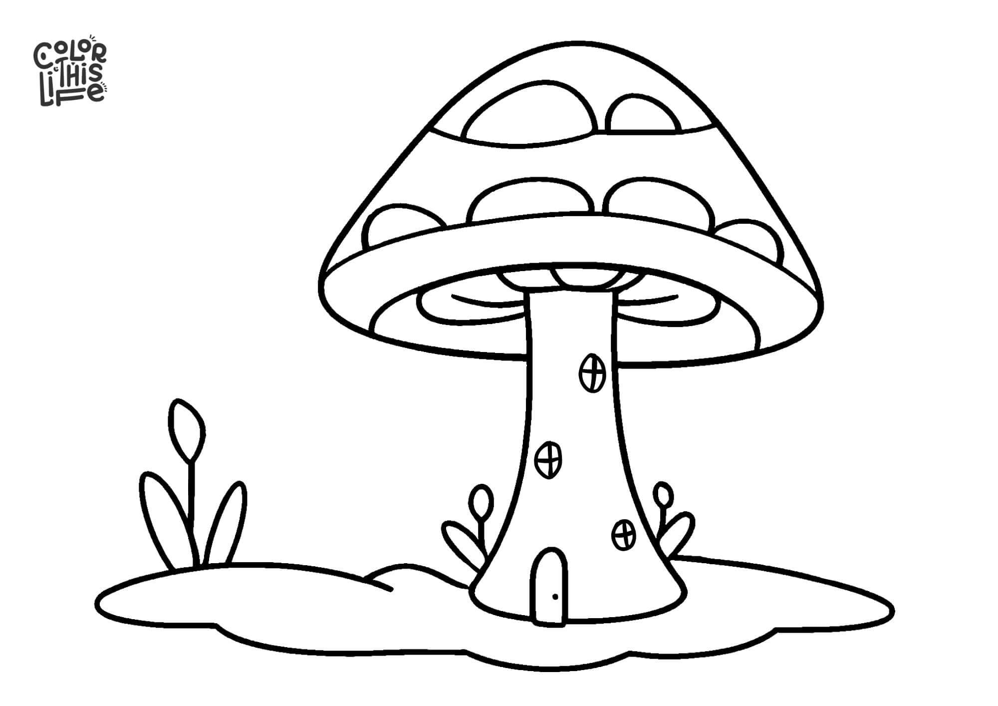 Mushroom House Coloring Pages (Free Printable)