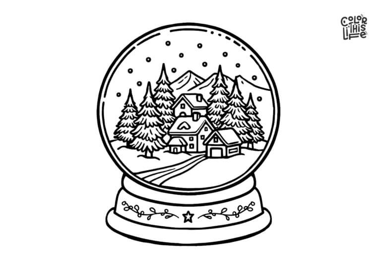Alpine village snow globe coloring page - Color This Life