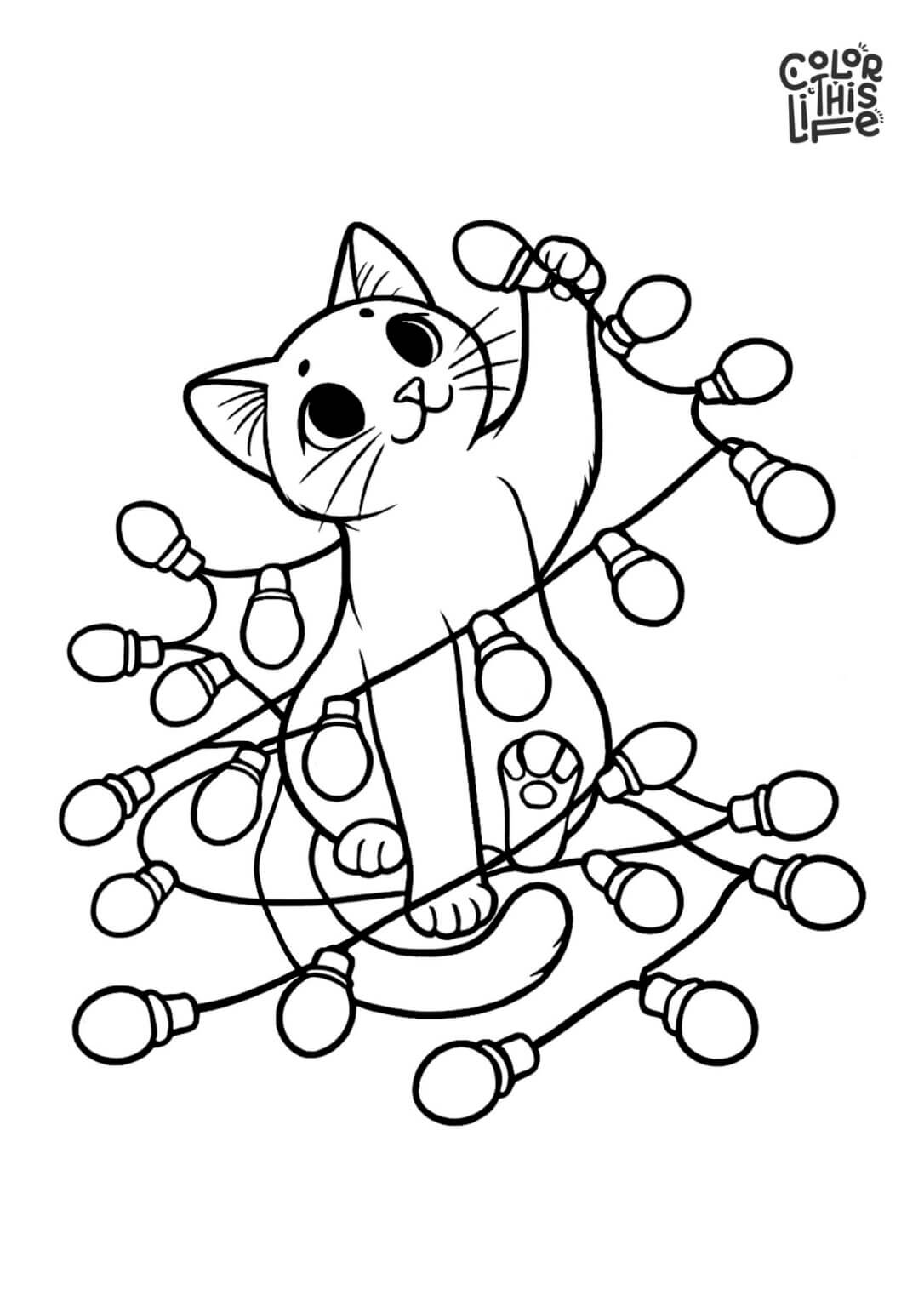 Christmas Cat Coloring Pages (Free Printable)