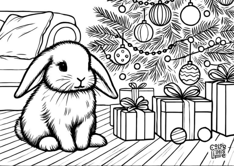 Christmas Bunny Coloring Pages (Free Printable)