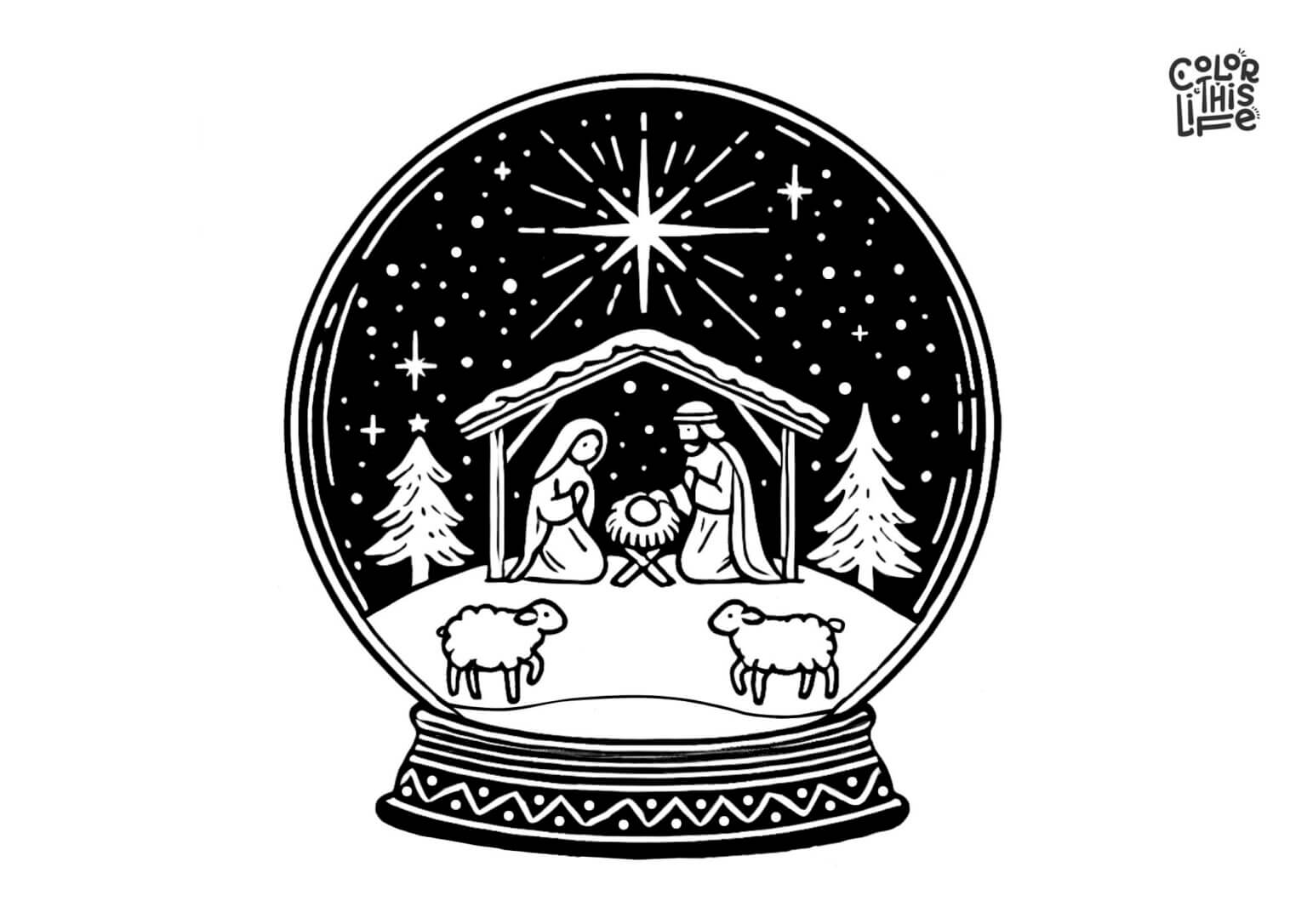 Christmas Snow Globe Coloring Pages (Free Printable)