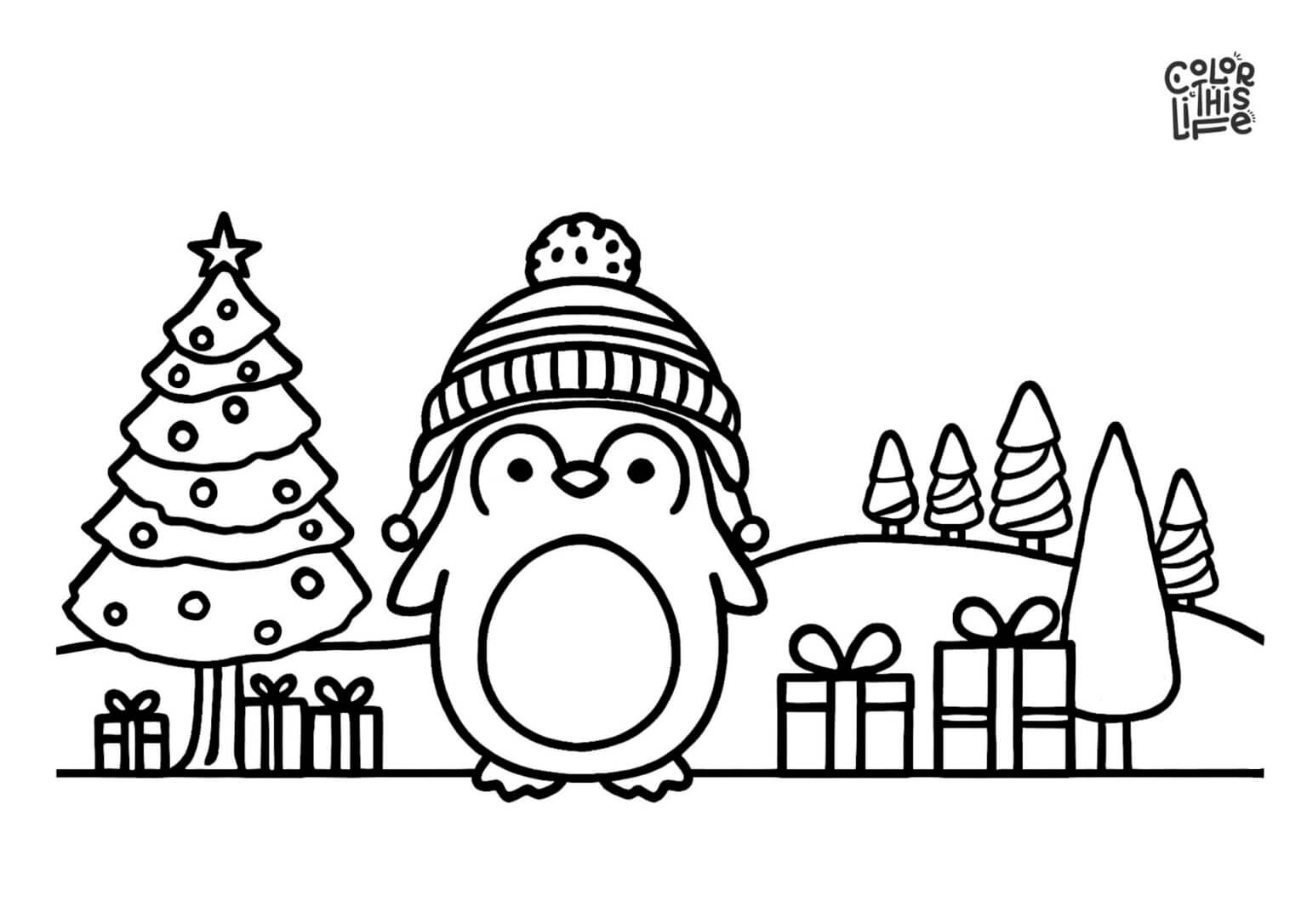 Christmas Penguin Coloring Pages (Free Printable)