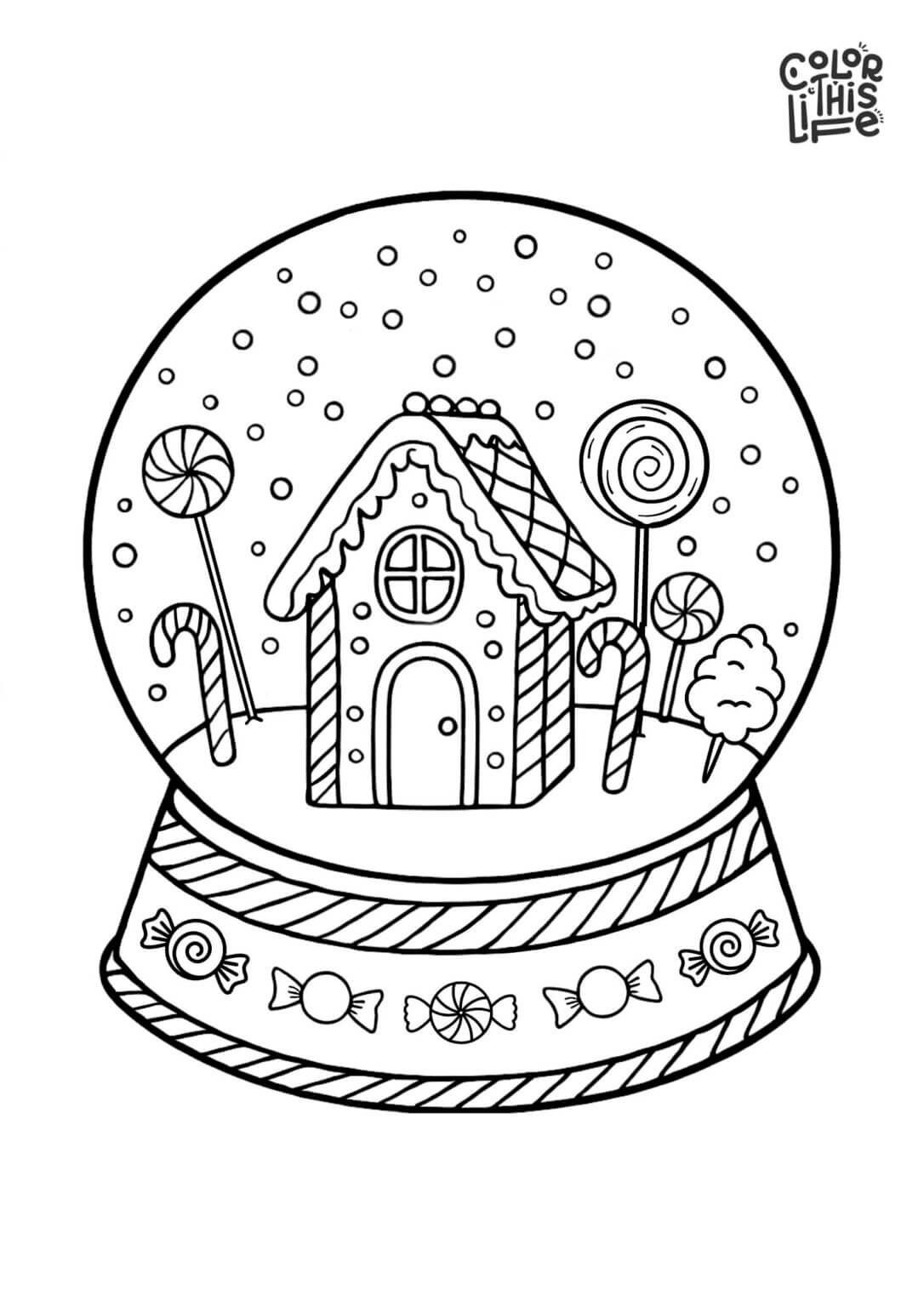 Alpine village snow globe coloring page - Color This Life