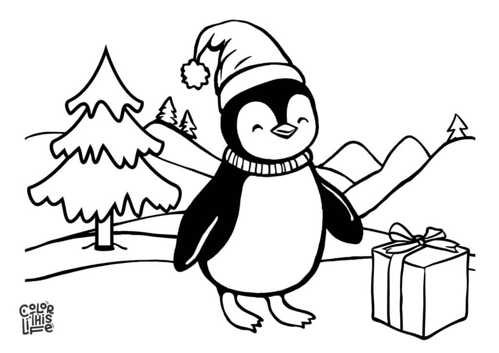 Christmas Penguin Coloring Pages (Free Printable)