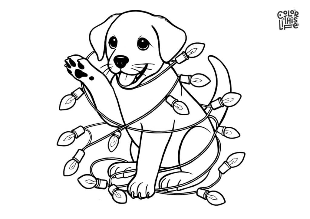 Christmas Puppy Coloring Pages (Free Printable)
