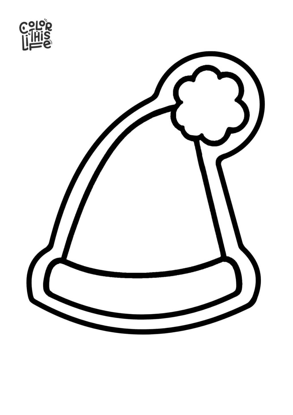 Simple Christmas puppy coloring page with Santa hat - Color This Life