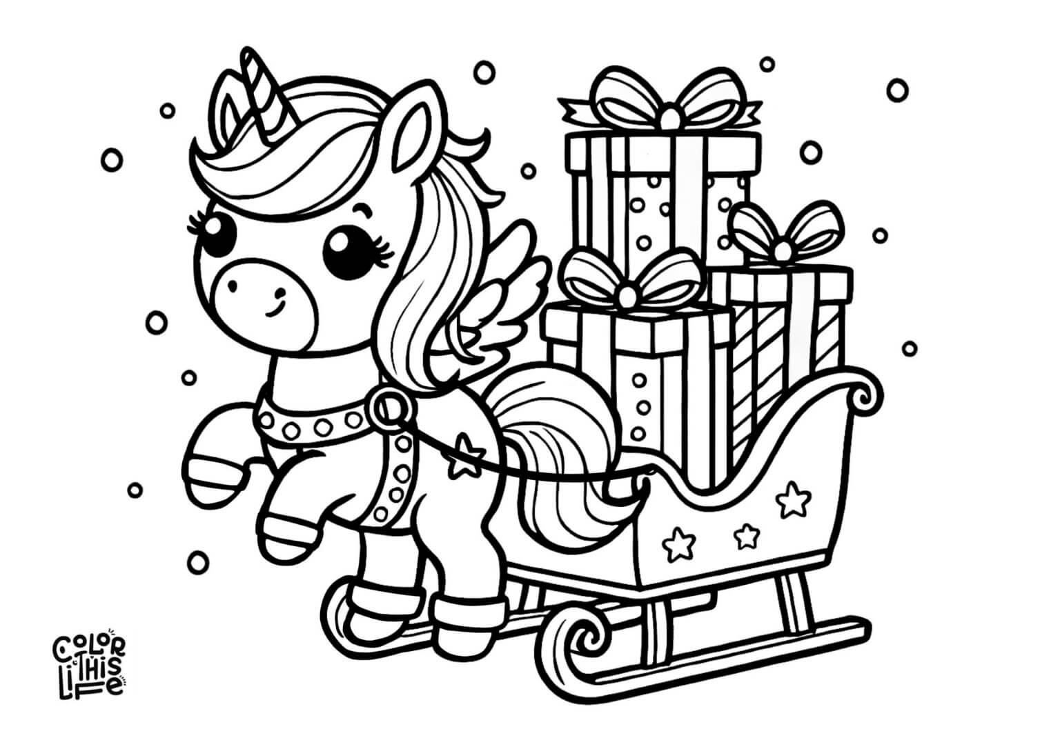 Christmas Unicorn Coloring Pages (Free Printable)