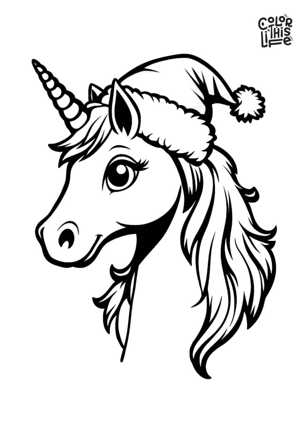 Simple Christmas puppy coloring page with Santa hat - Color This Life