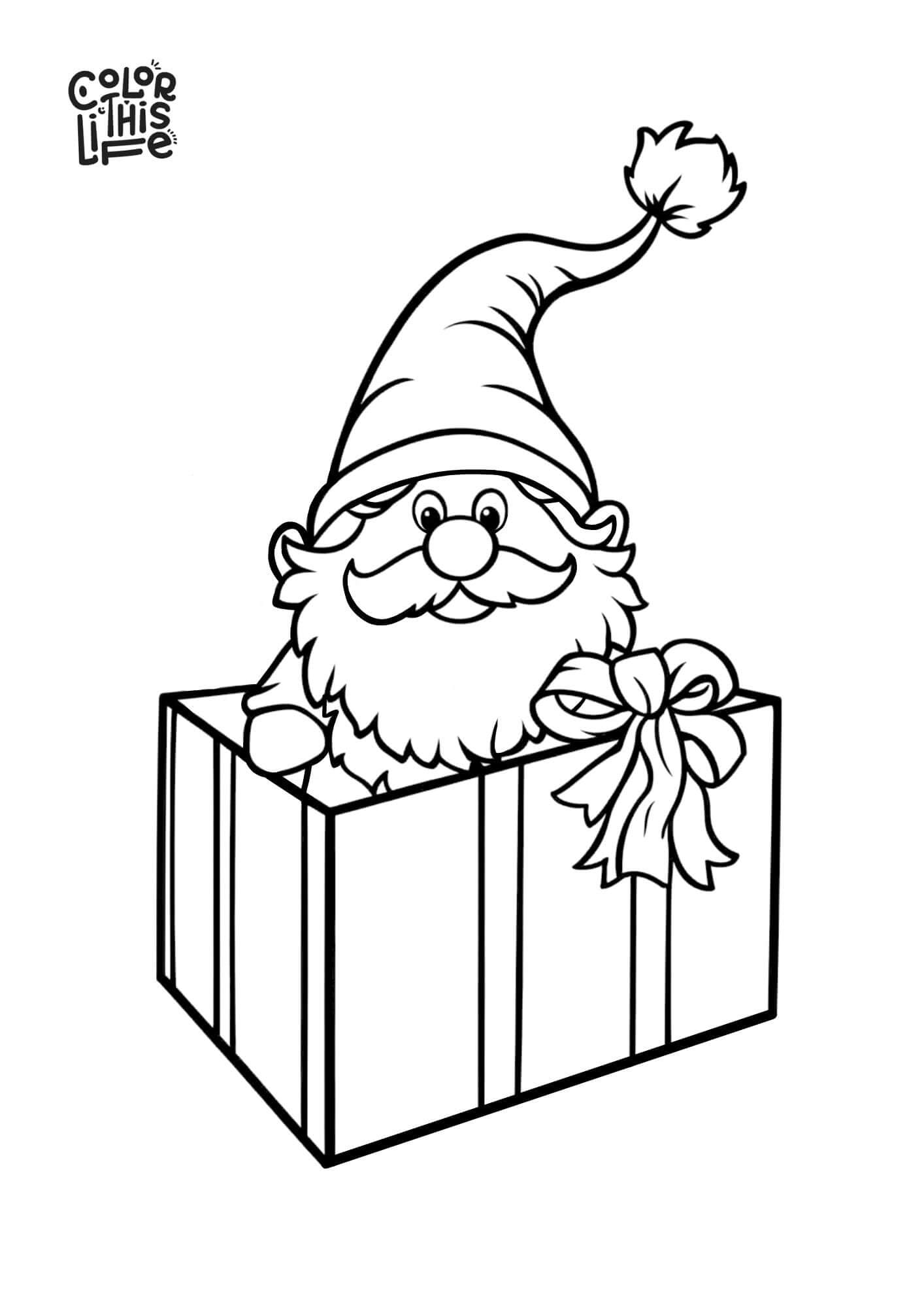 Christmas gnome in a box coloring page - Color This Life