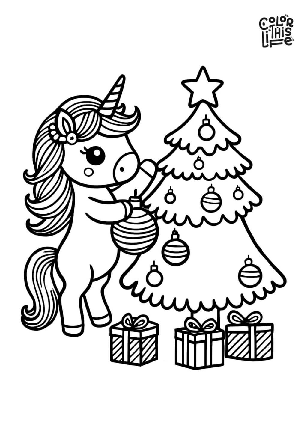 Christmas Unicorn Coloring Pages (Free Printable)